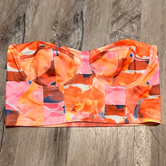 Tops | New Floral Crop Bandeau Top Bustier Large Bright Neon Color ...